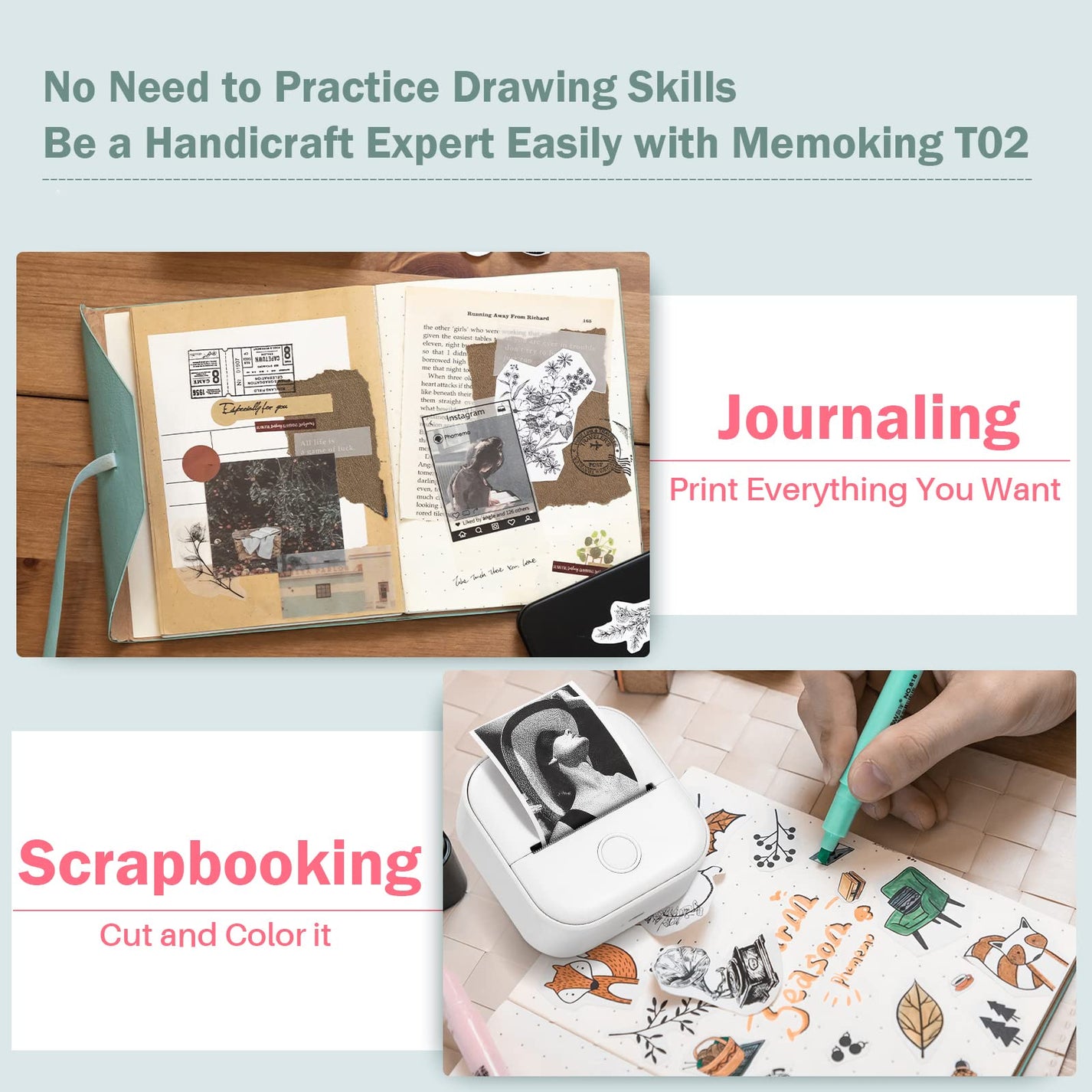 T02 Mini Printer - Bluetooth Inkless Instant Photo Printer, Small Ther ...