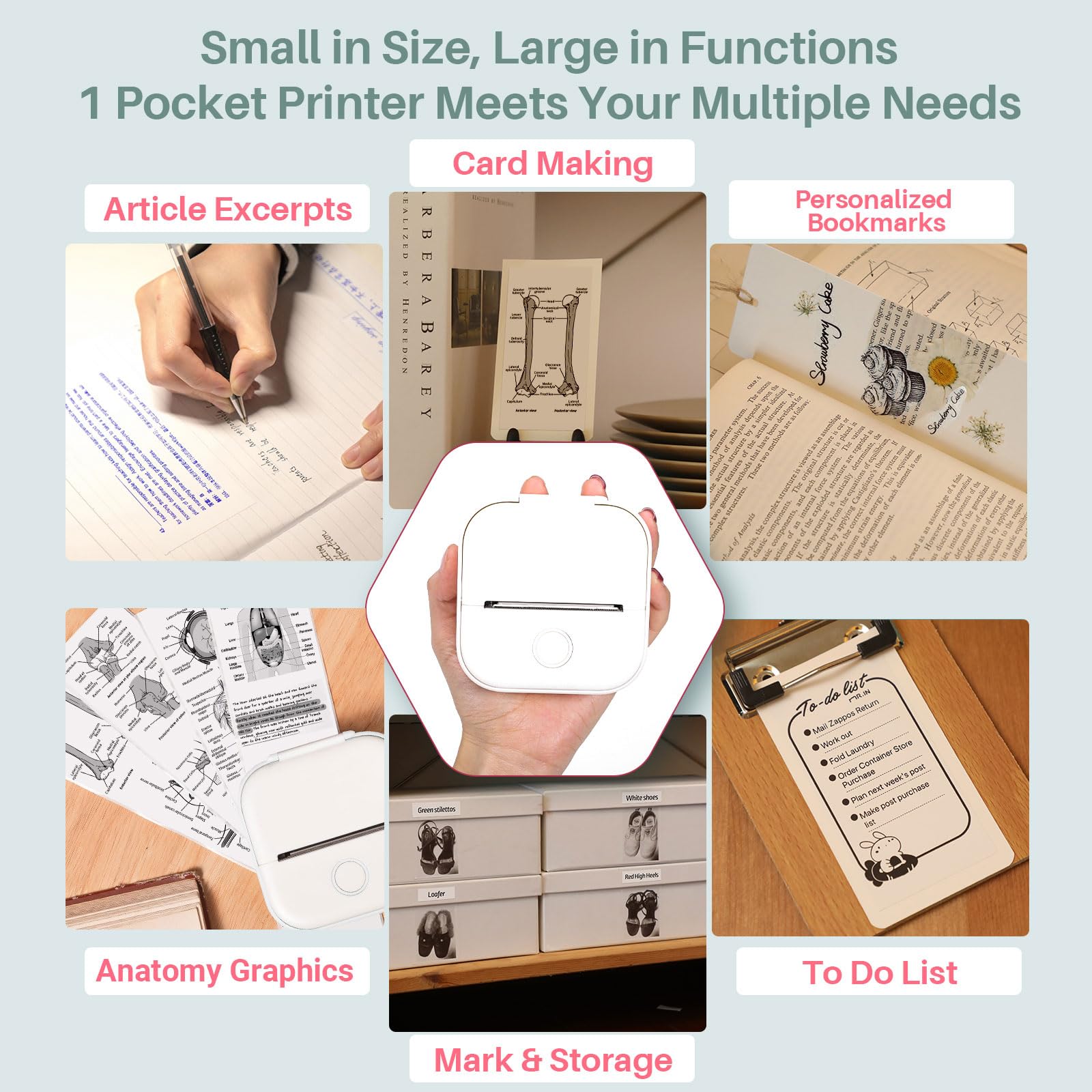 T02 Mini Printer - Bluetooth Inkless Instant Photo Printer, Small Ther ...